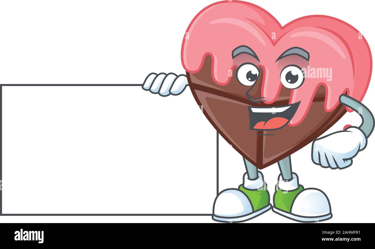 cute love chocolate with pink cartoon character with a board Stock ...