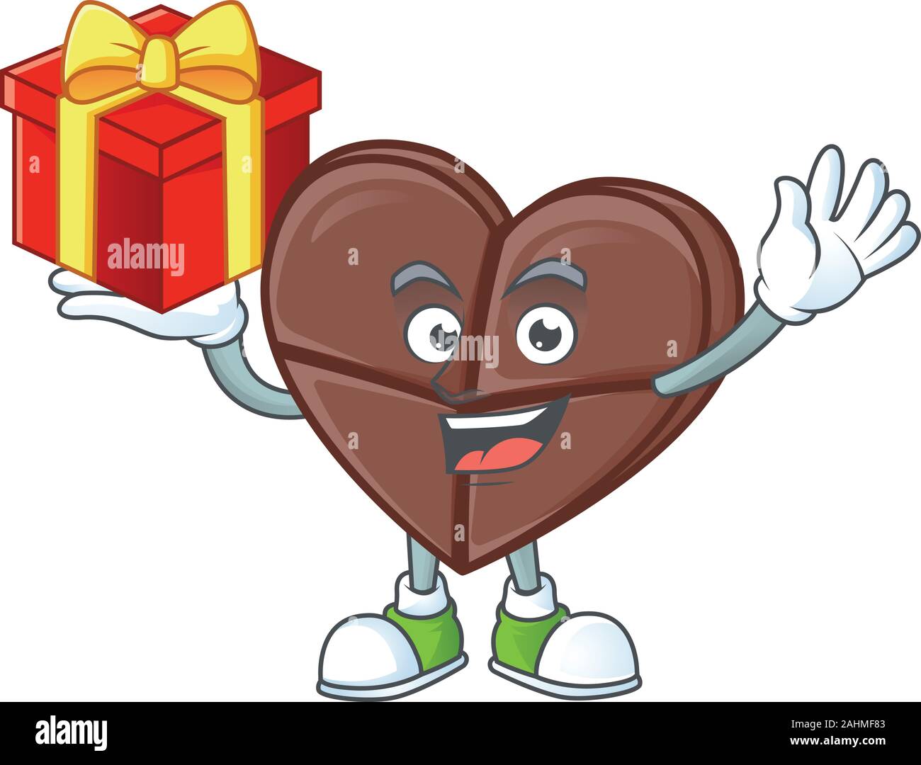 Chocolate bar love cartoon character with a box of gift Stock Vector ...