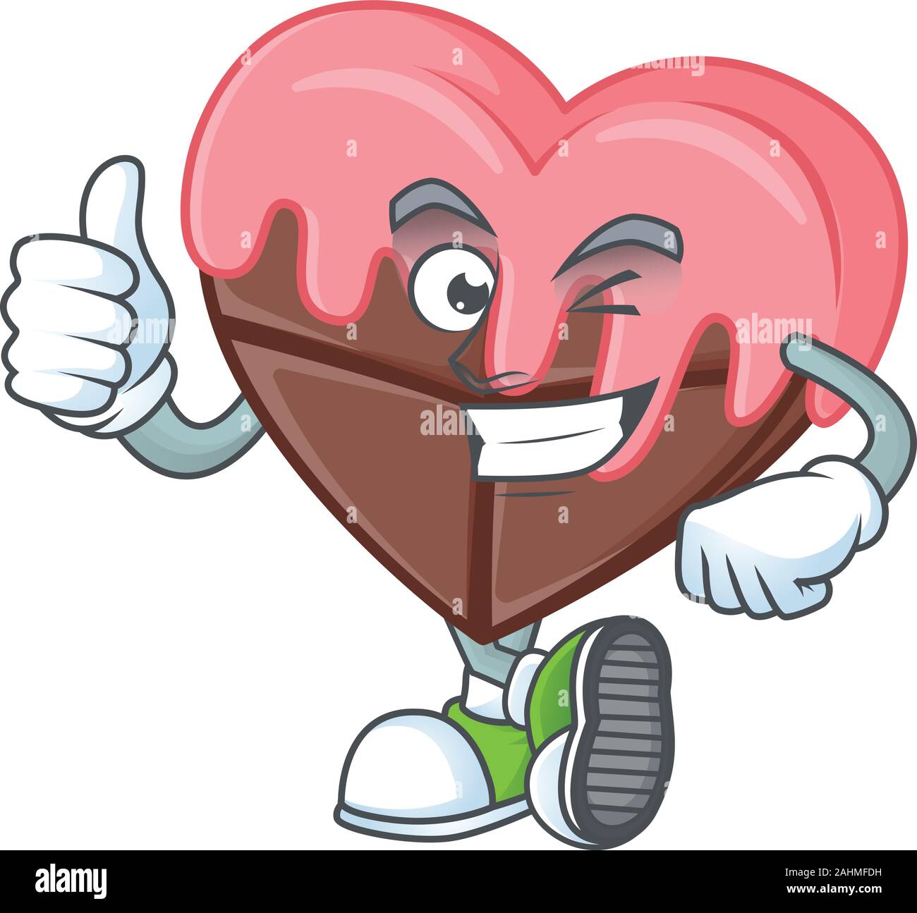 cartoon character of love chocolate with pink making Thumbs up gesture ...