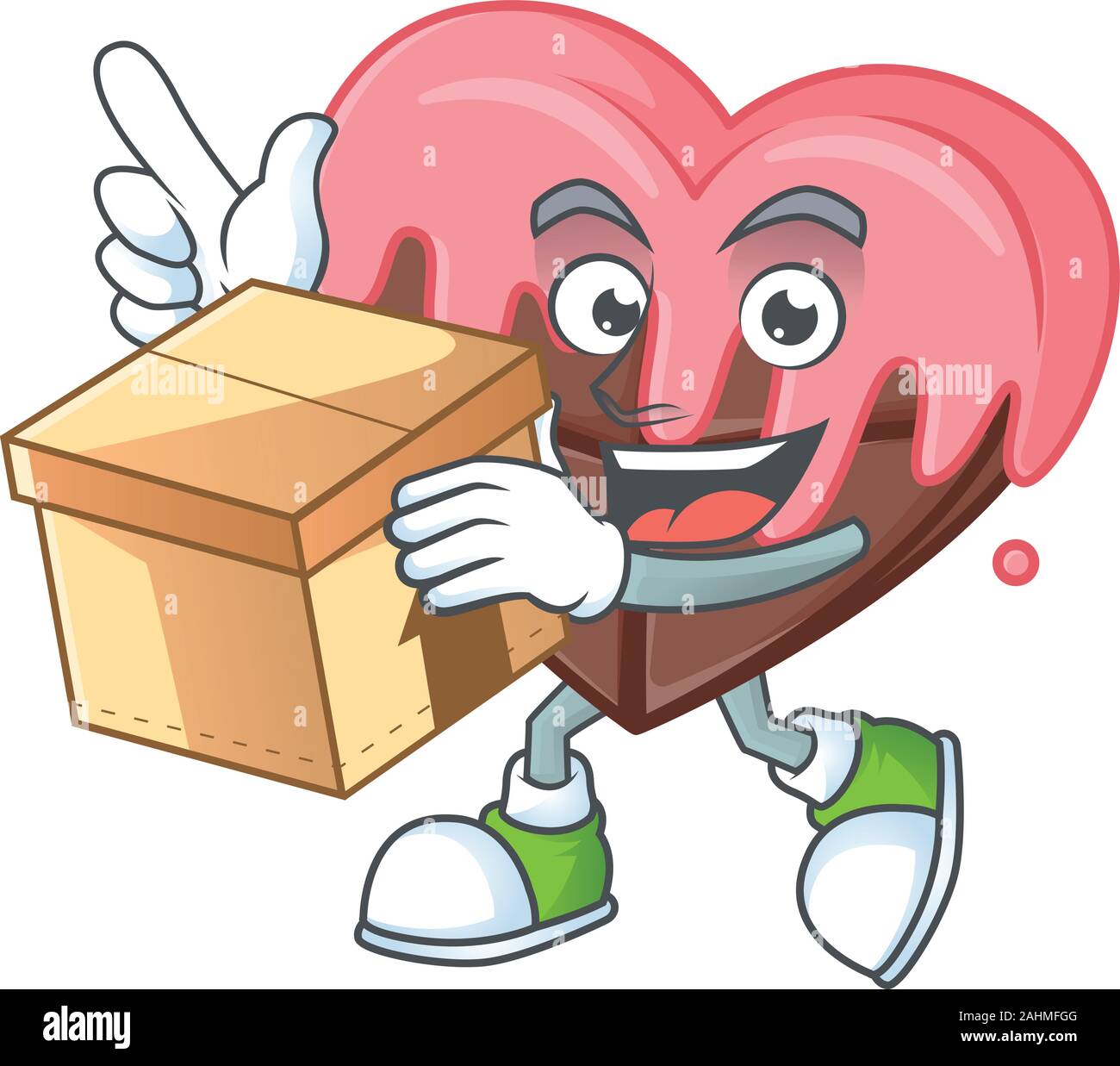 Cute love chocolate with pink cartoon character style holding a box ...