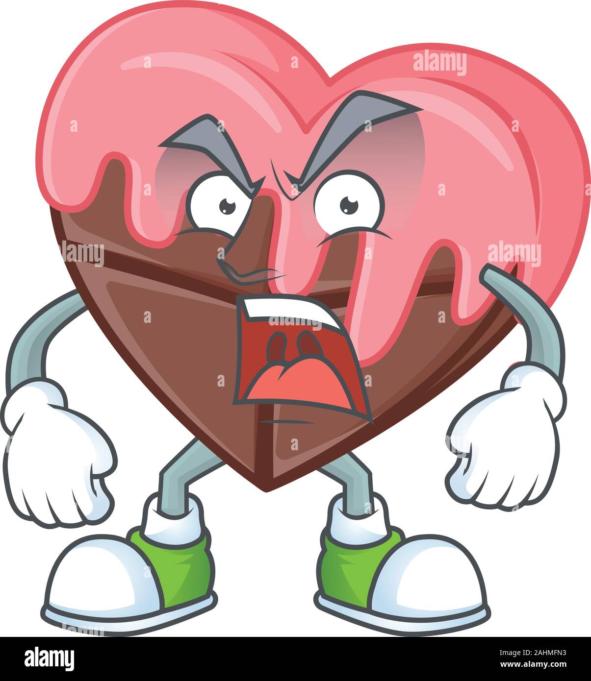 angry face of love chocolate with pink cartoon character style Stock ...