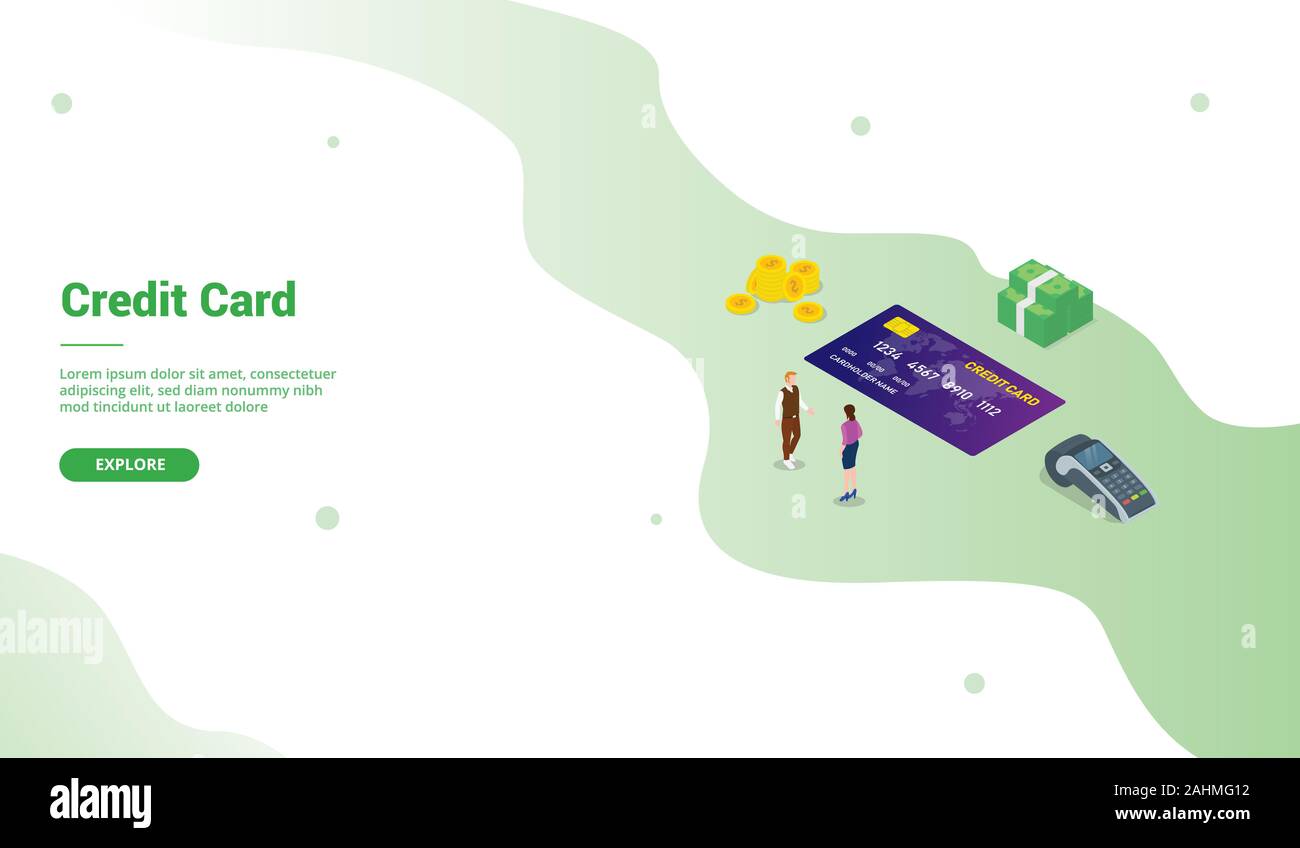 cc credit card analysis with modern isometric style for website landing ...