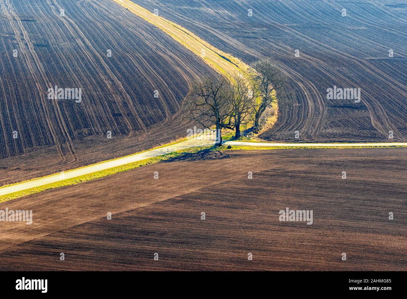 Agriculture landscape with a road crossing Stock Photo - Alamy