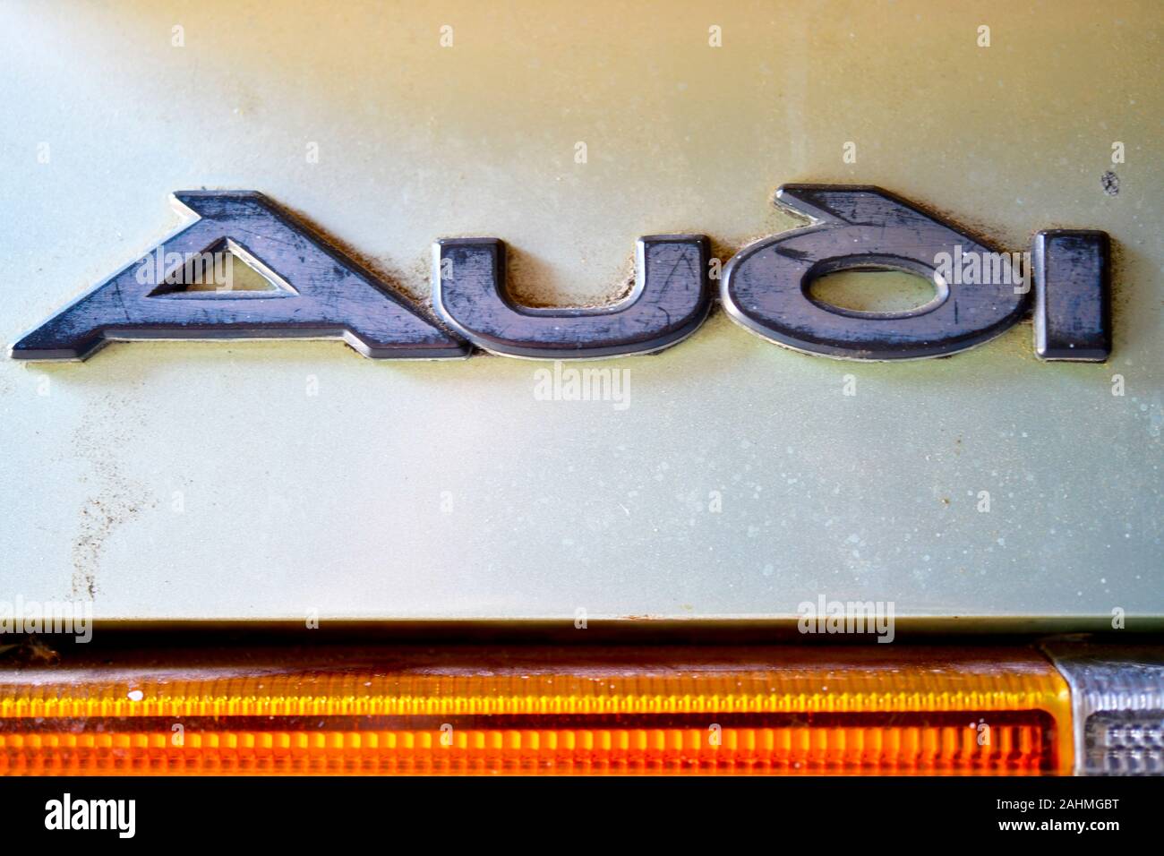 Closeup of Green Machine Classic Retro Audi 80 5E 5+5 Dusty and Sitting ...