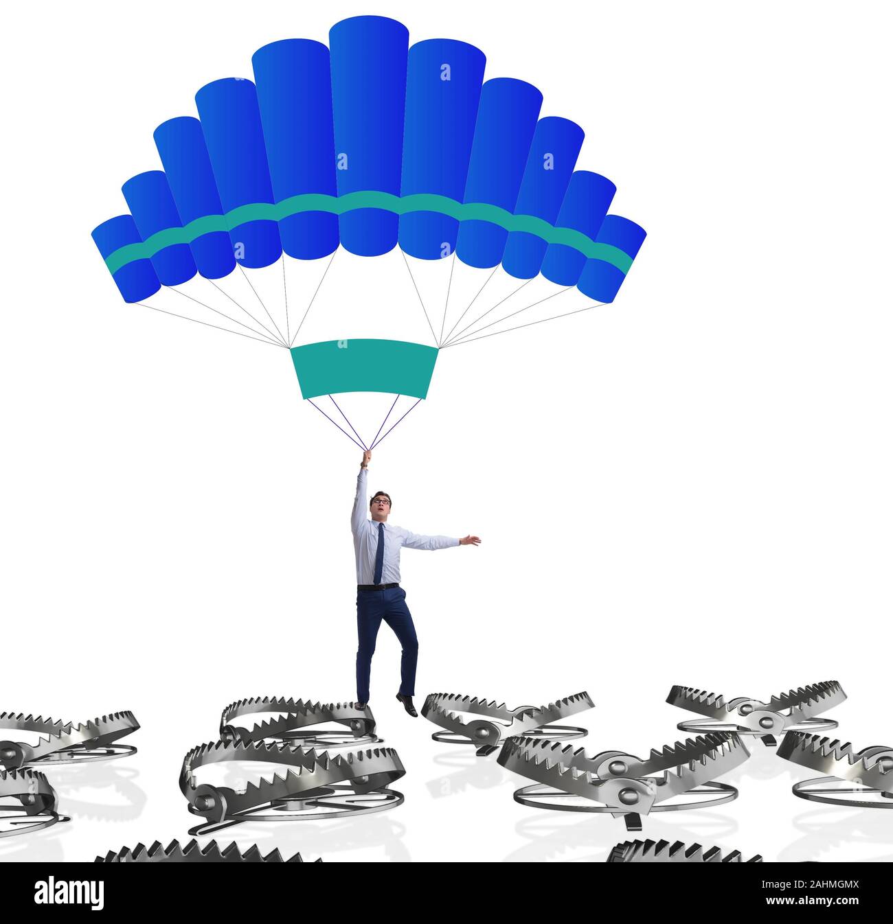 The businessman falling into trap on parachute Stock Photo - Alamy
