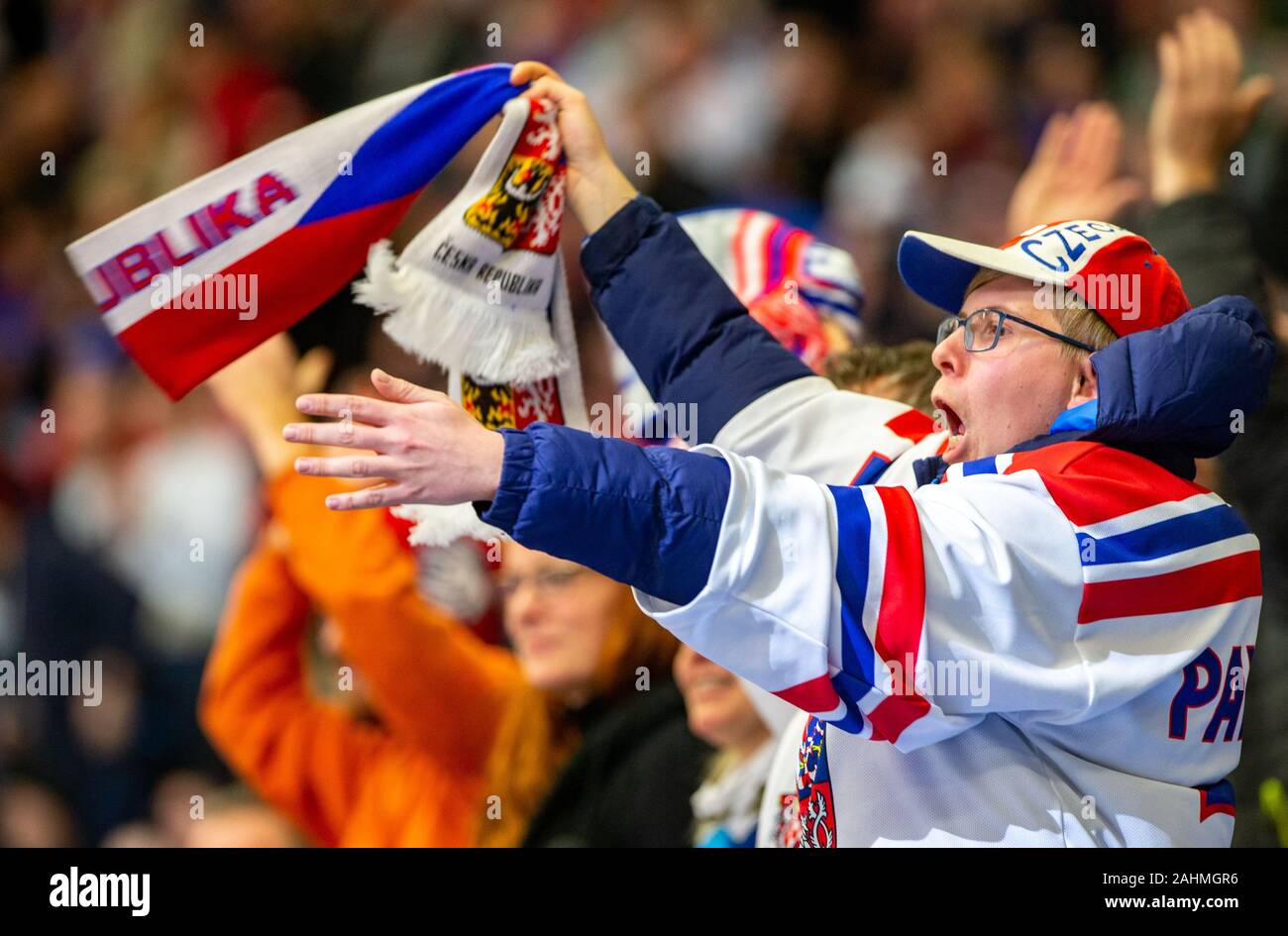 Czech fans cheer up their team during the 2020 IIHF World Junior Ice ...