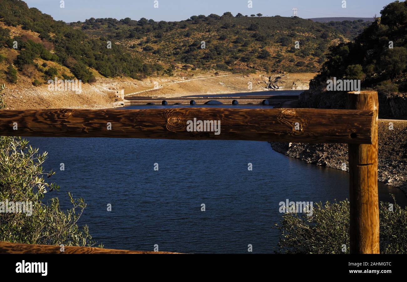 Cardinal's bridge over the Tagus River as it passes through Monfrague ...