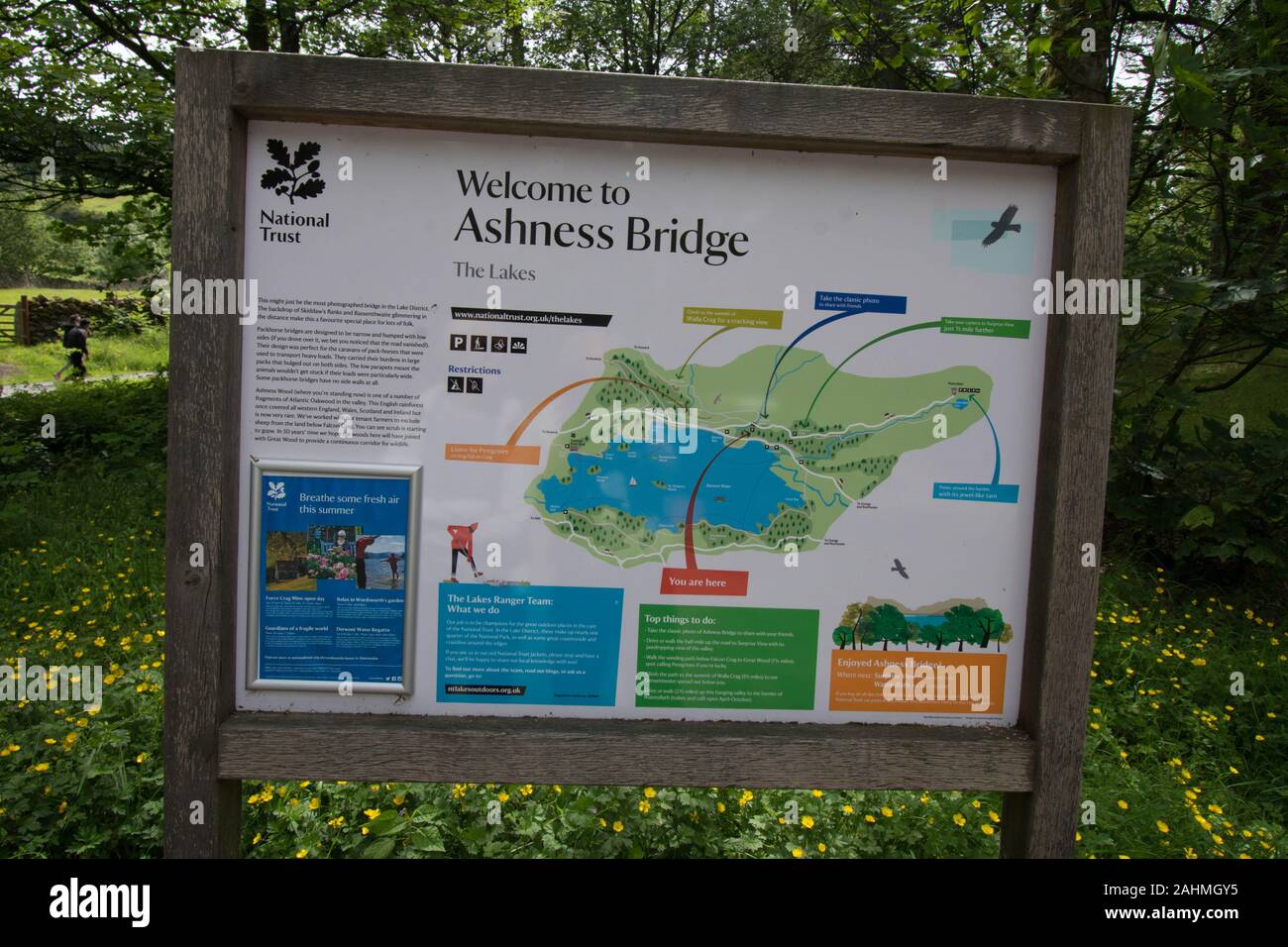 Sign or map for Ashness Bridge Lake District UK lake water National ...