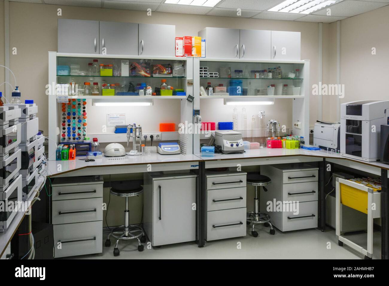Research laboratory. Interior of a modern chemical and biological ...