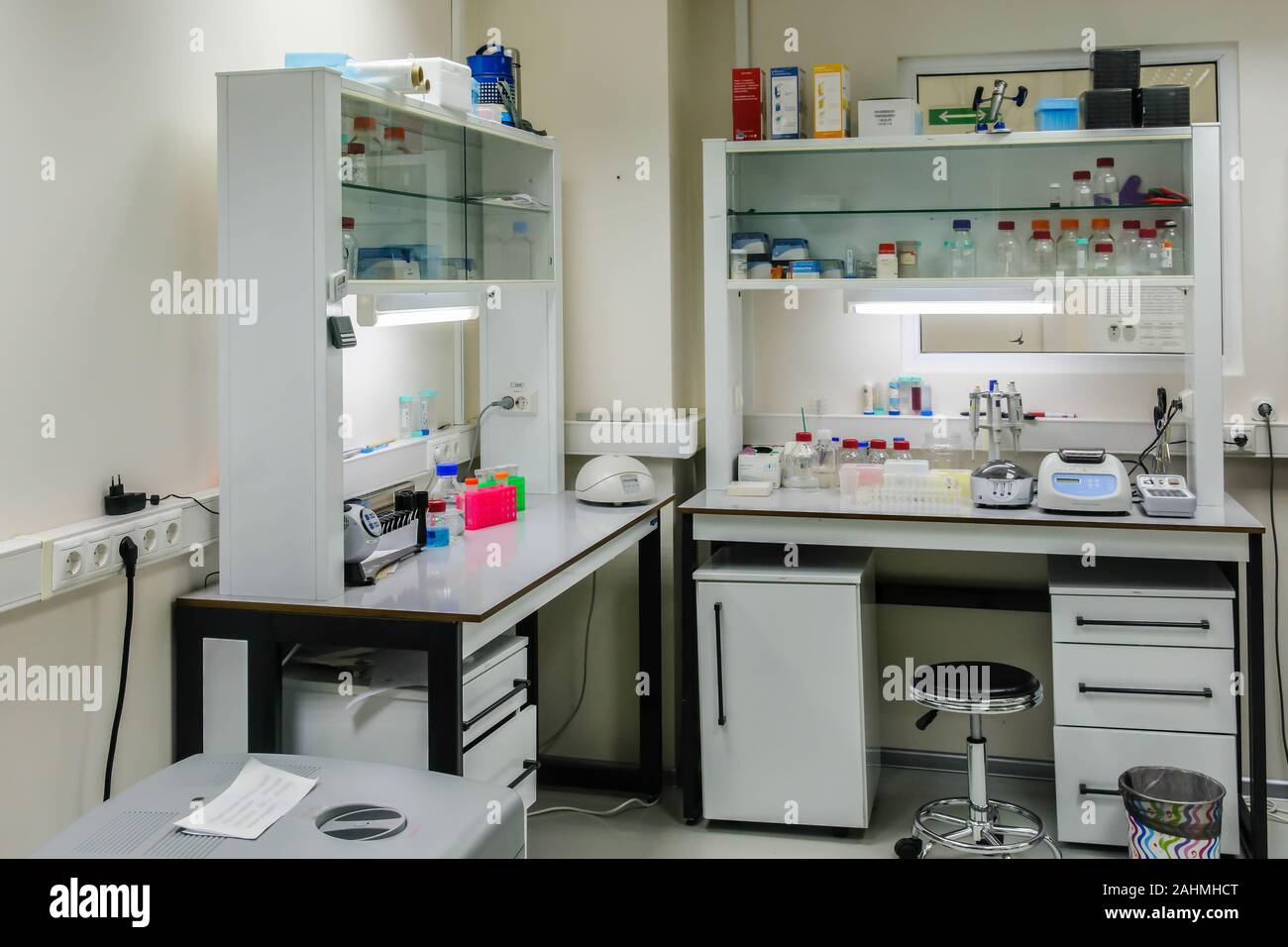 Research laboratory. Interior of a modern chemical and biological ...