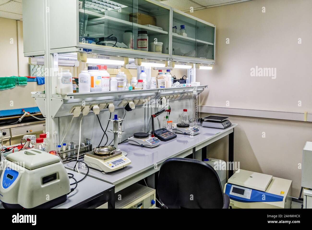 Research laboratory. Interior of a modern chemical and biological ...