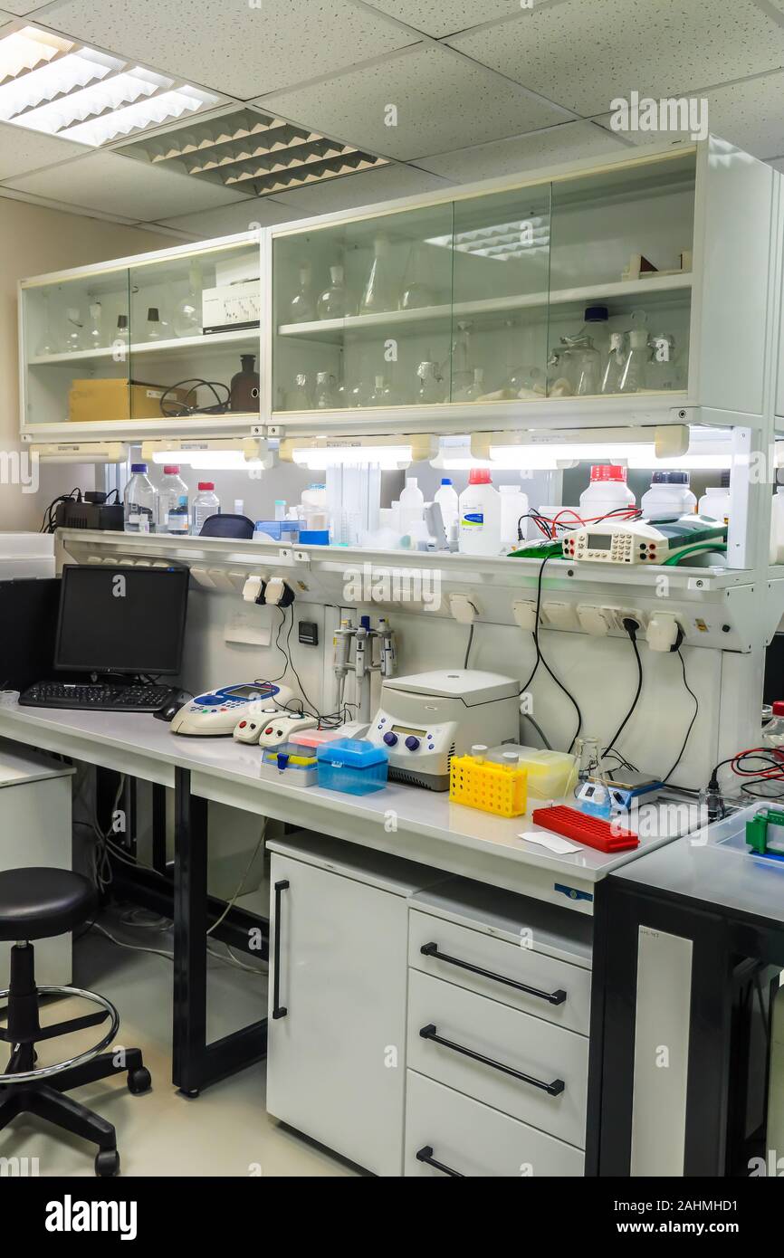 Research laboratory. Interior of a modern chemical and biological ...