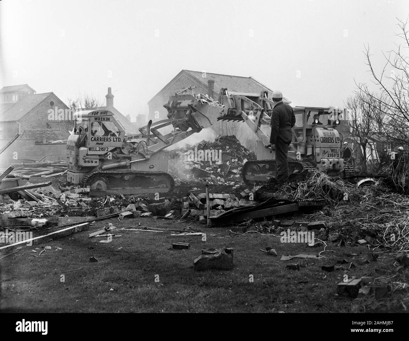 Houses being demolished in Britain Uk in 1968 Stock Photo - Alamy