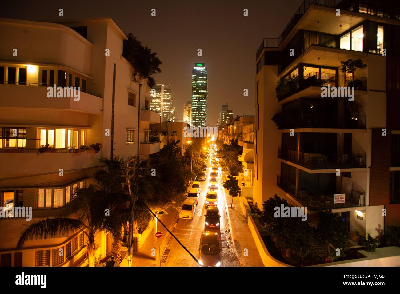 Nighttime photography of downtown Tel Aviv, Israel Stock Photo - Alamy
