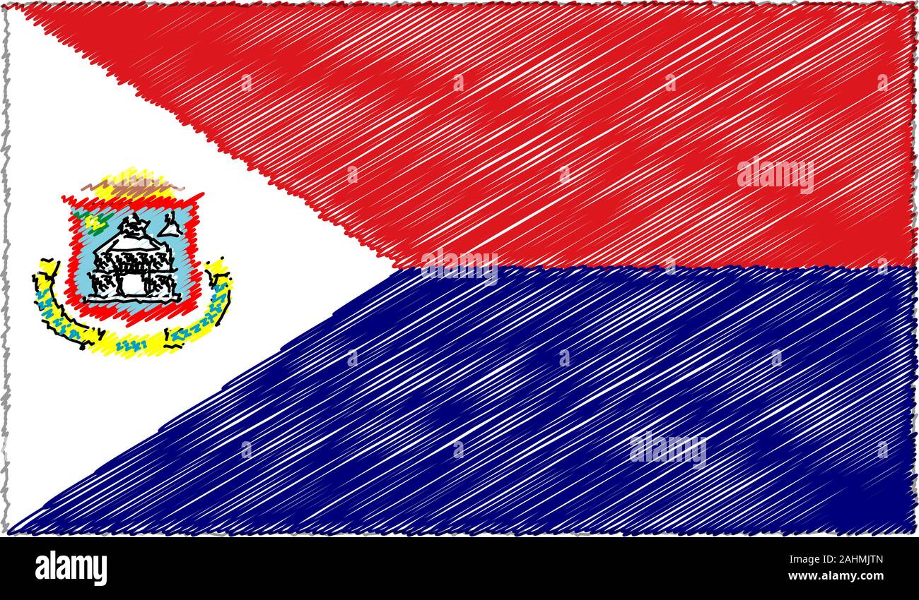 Vector Drawing of Sketch Style Saint Martin Flag Stock Vector Image ...