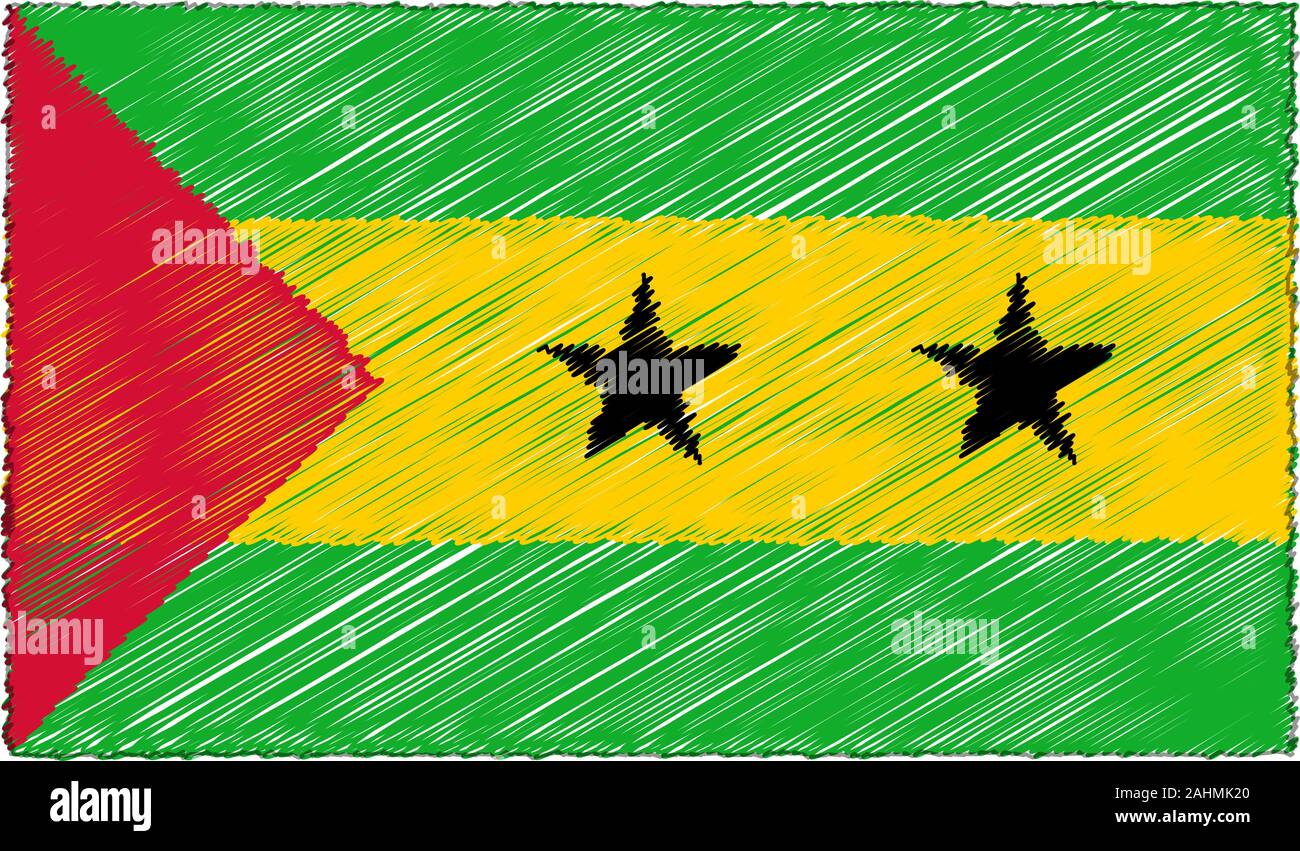Vector Drawing of Sketch Style Sao Tome and Principe Flag Stock Vector ...