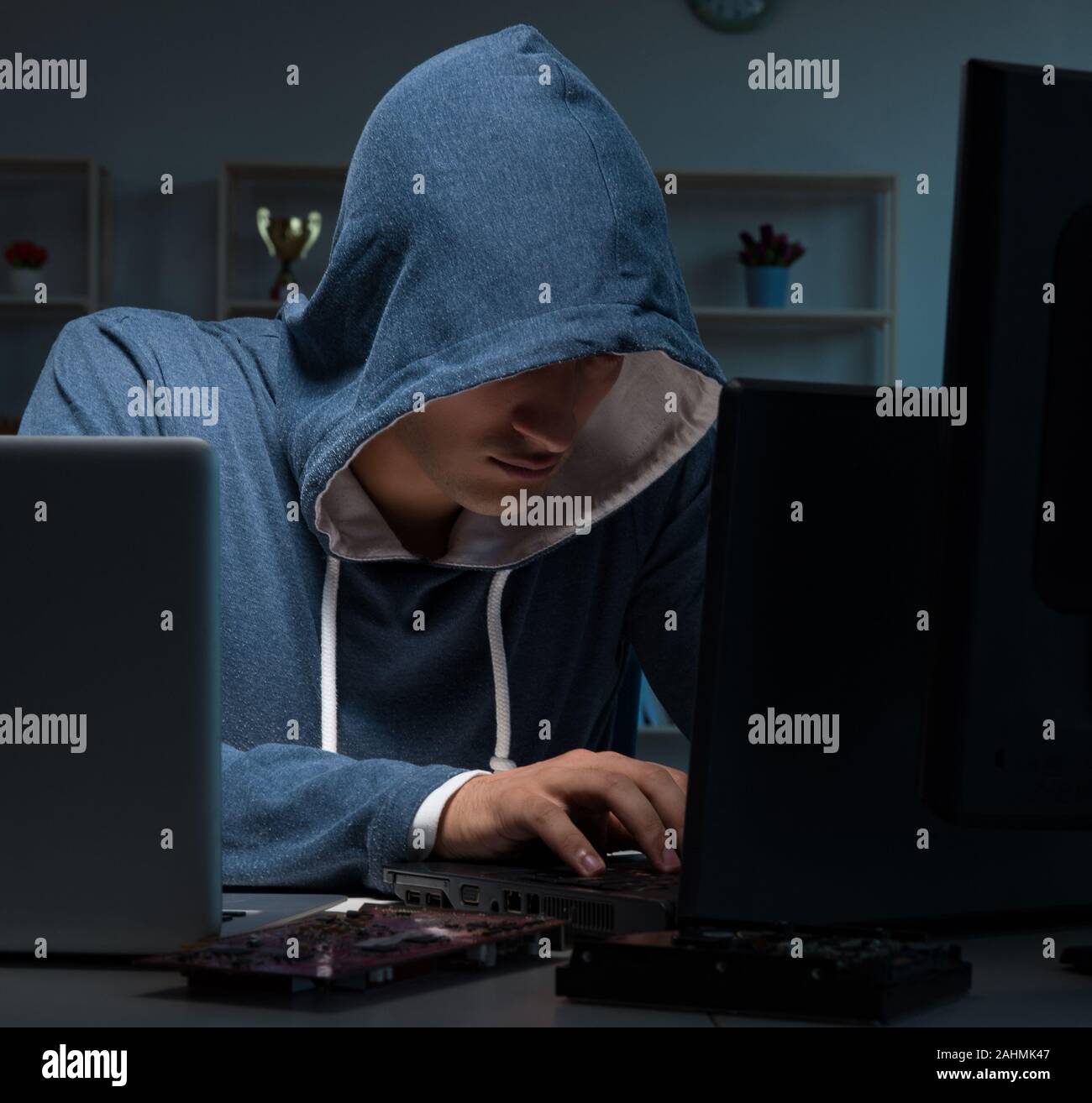 The hacker hacking computer at night Stock Photo - Alamy