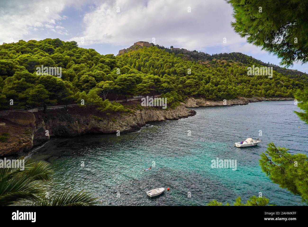 Asos bay and village on the west coast of the island of Cephalonia ...