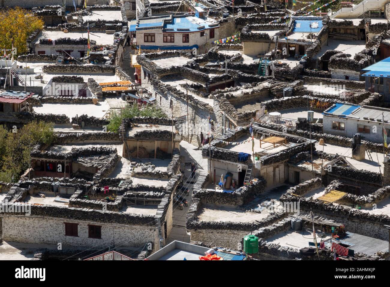 The small village of Marpha, Nepal nestled in a valley in the Himalaya ...