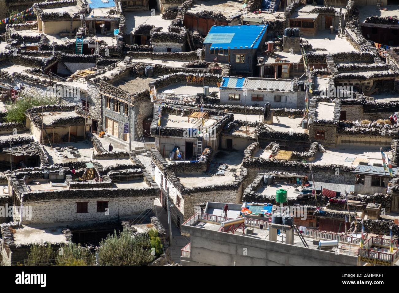 The small village of Marpha, Nepal nestled in a valley in the Himalaya ...