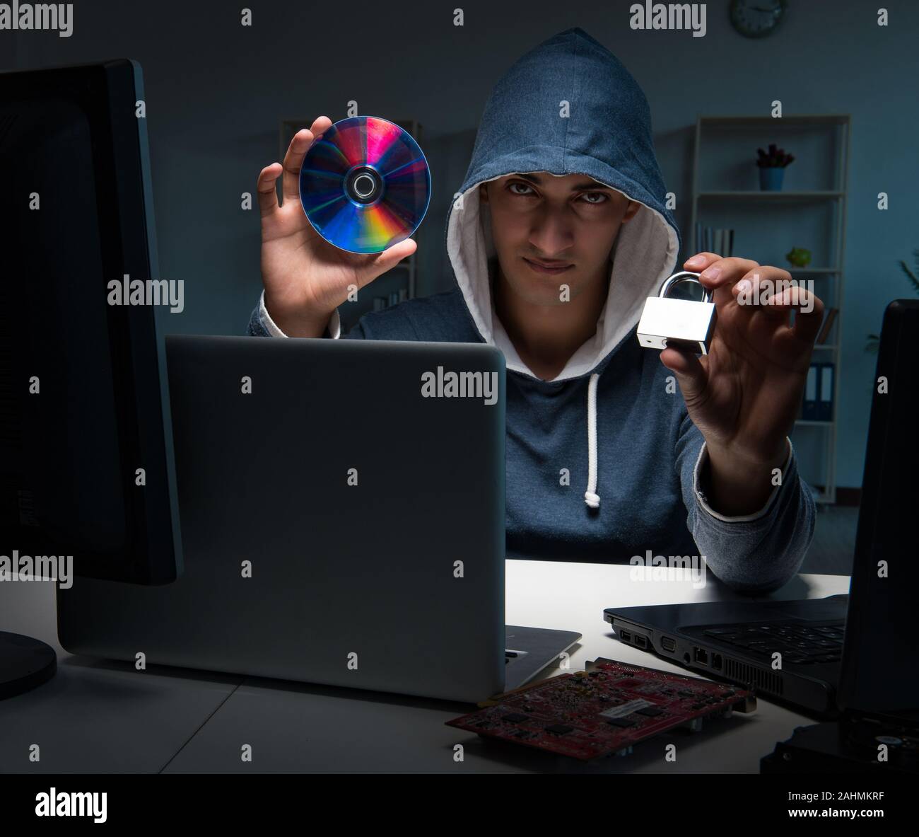 The hacker hacking computer at night Stock Photo - Alamy