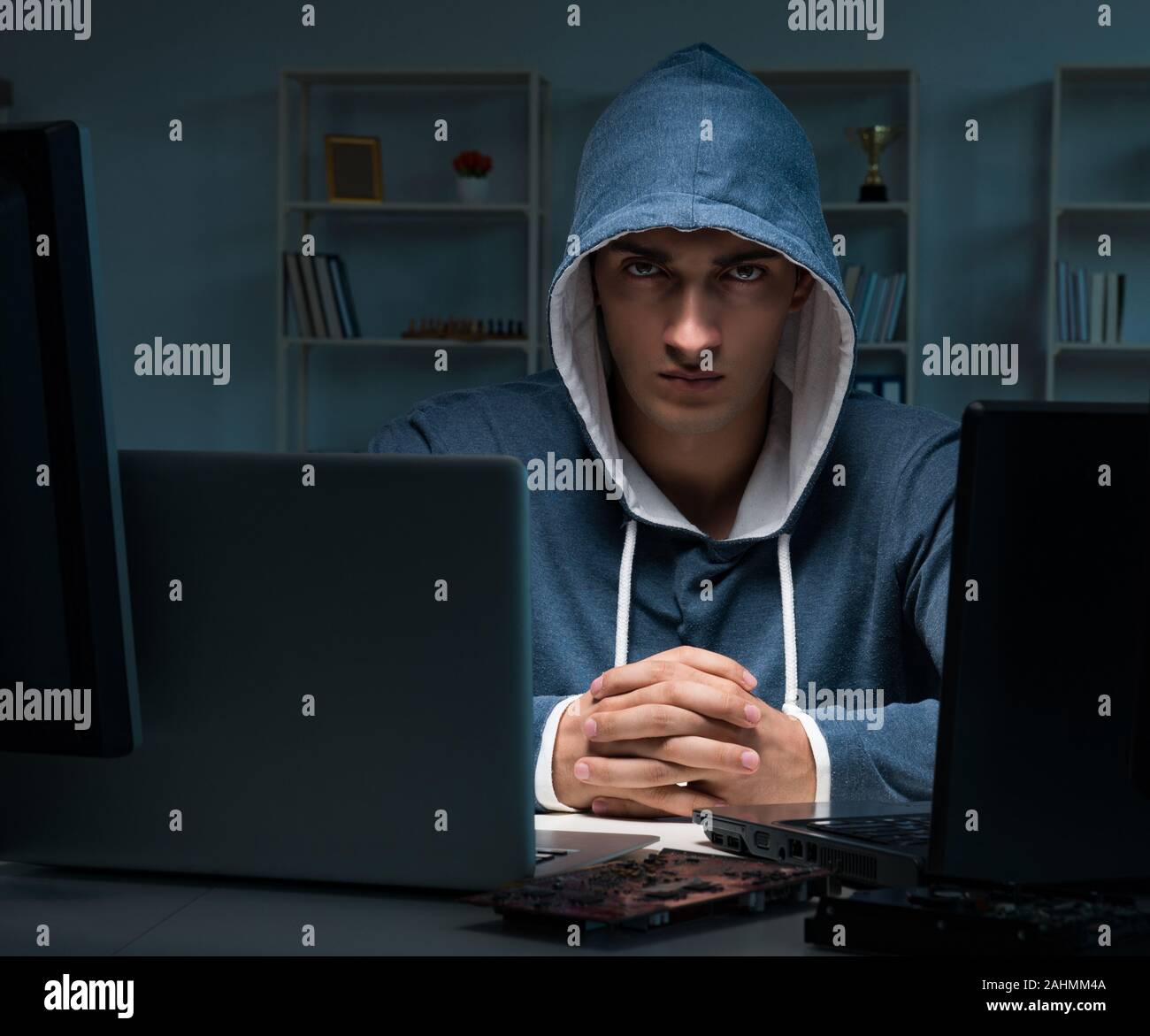 The hacker hacking computer at night Stock Photo - Alamy