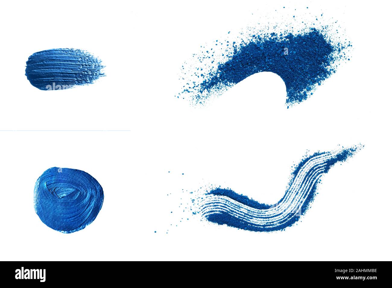 Blue concealer and eye shadow swatches isolated on white background ...