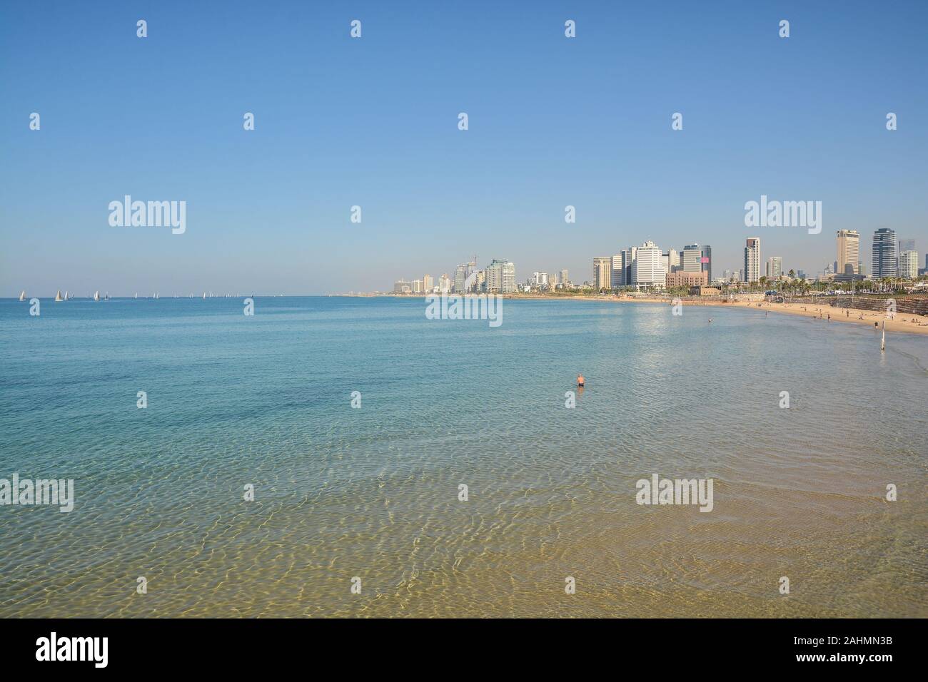 The beaches of Tel Aviv. The coast of the Mediterranean Sea in Israel ...