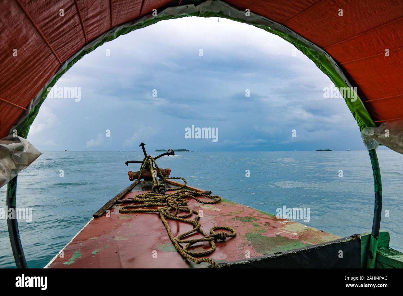 Traditional local boat sailing to Prison Island, for a tourist day trip ...