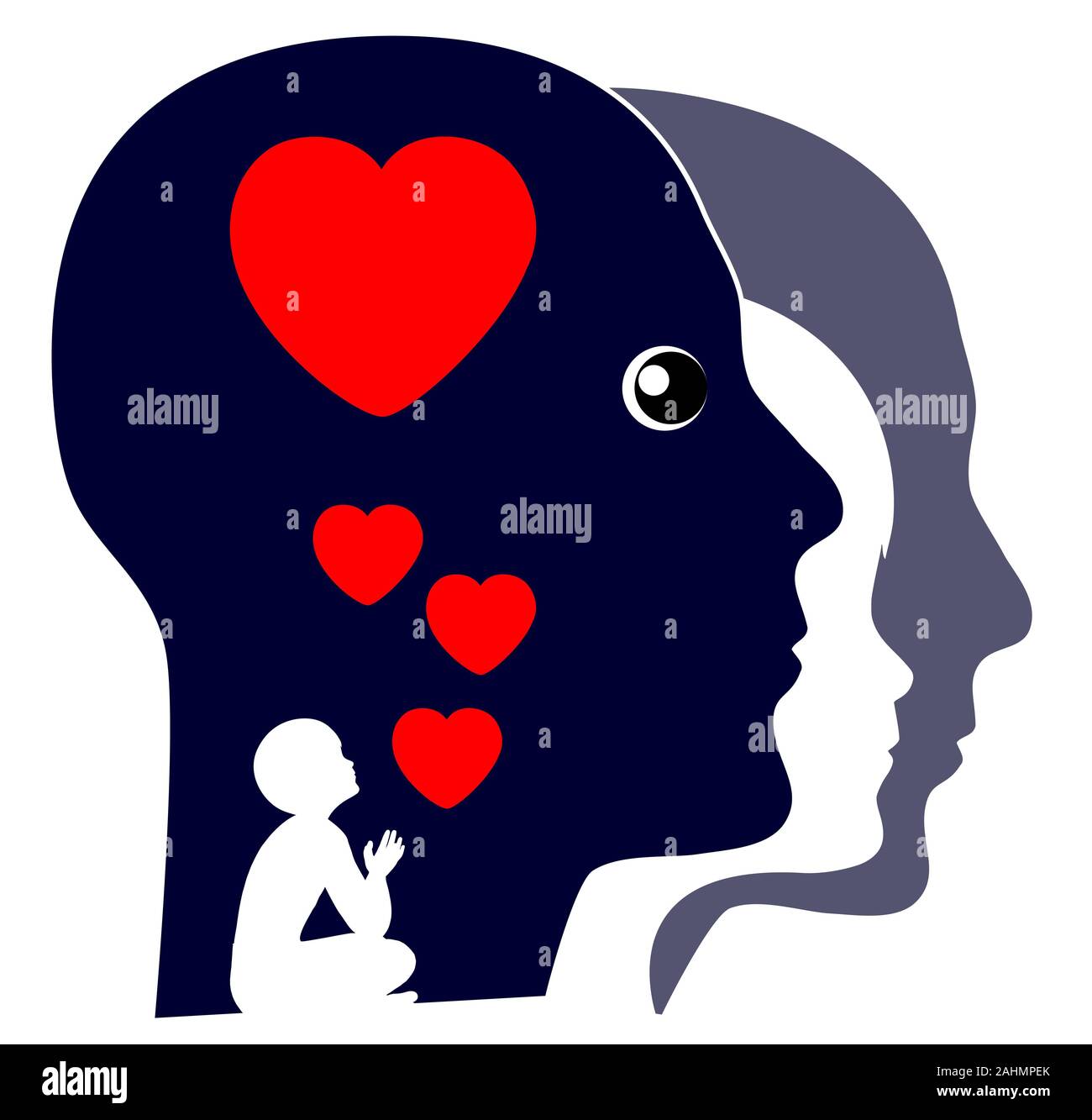 Adult person in connection with his childhood and his inner-self Stock ...