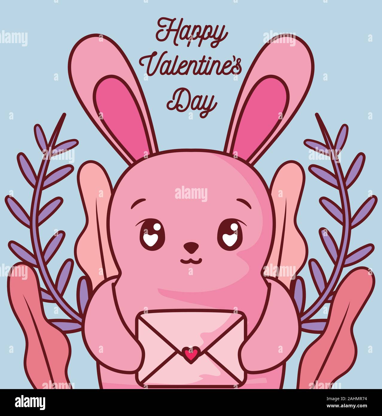 Rabbit cartoon with card design of happy valentines day love passion ...