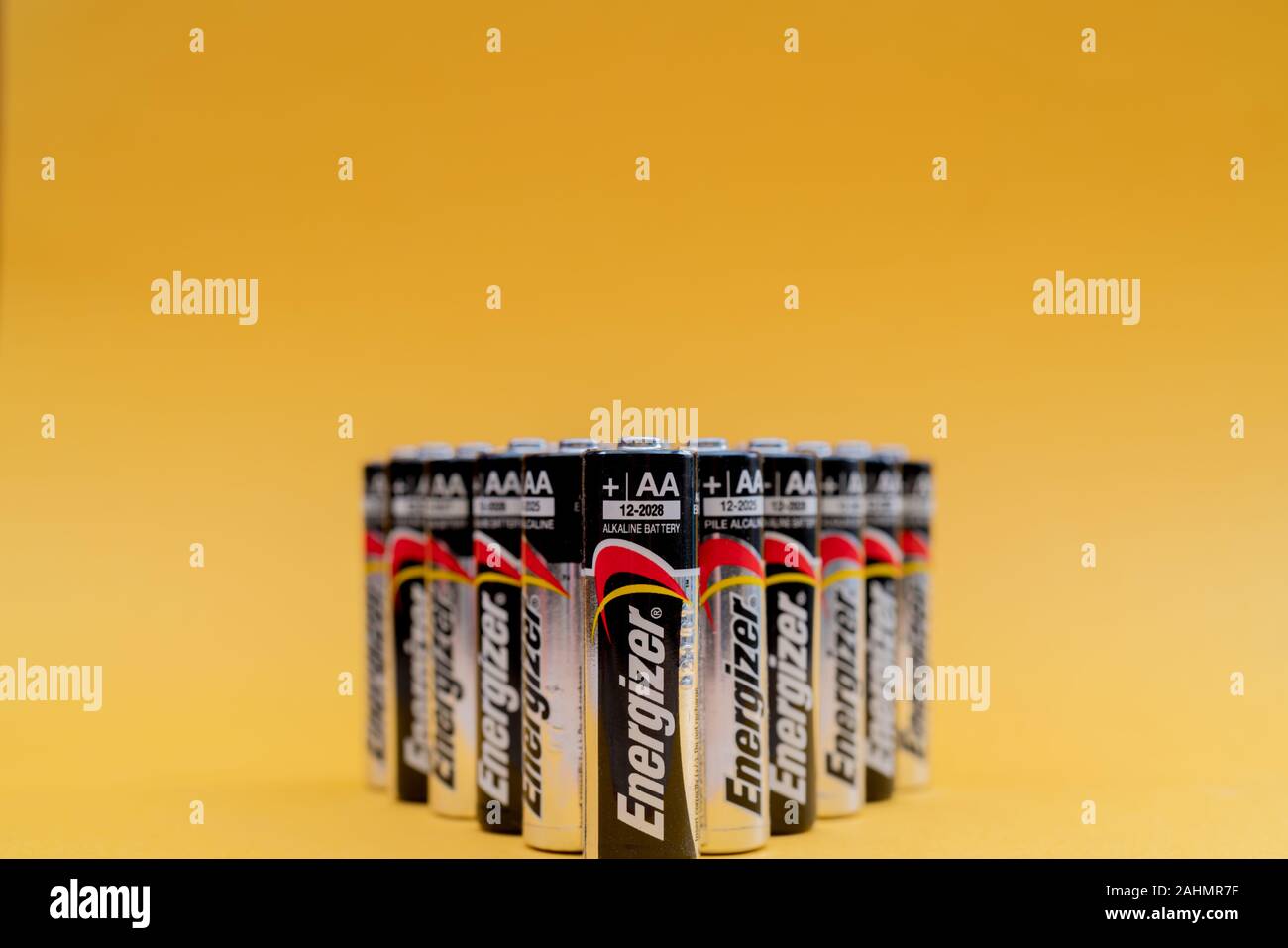 MOSCOW, RUSSIA - DECEMBER 16, 2019. Energizer AA Batteries. Energizer ...