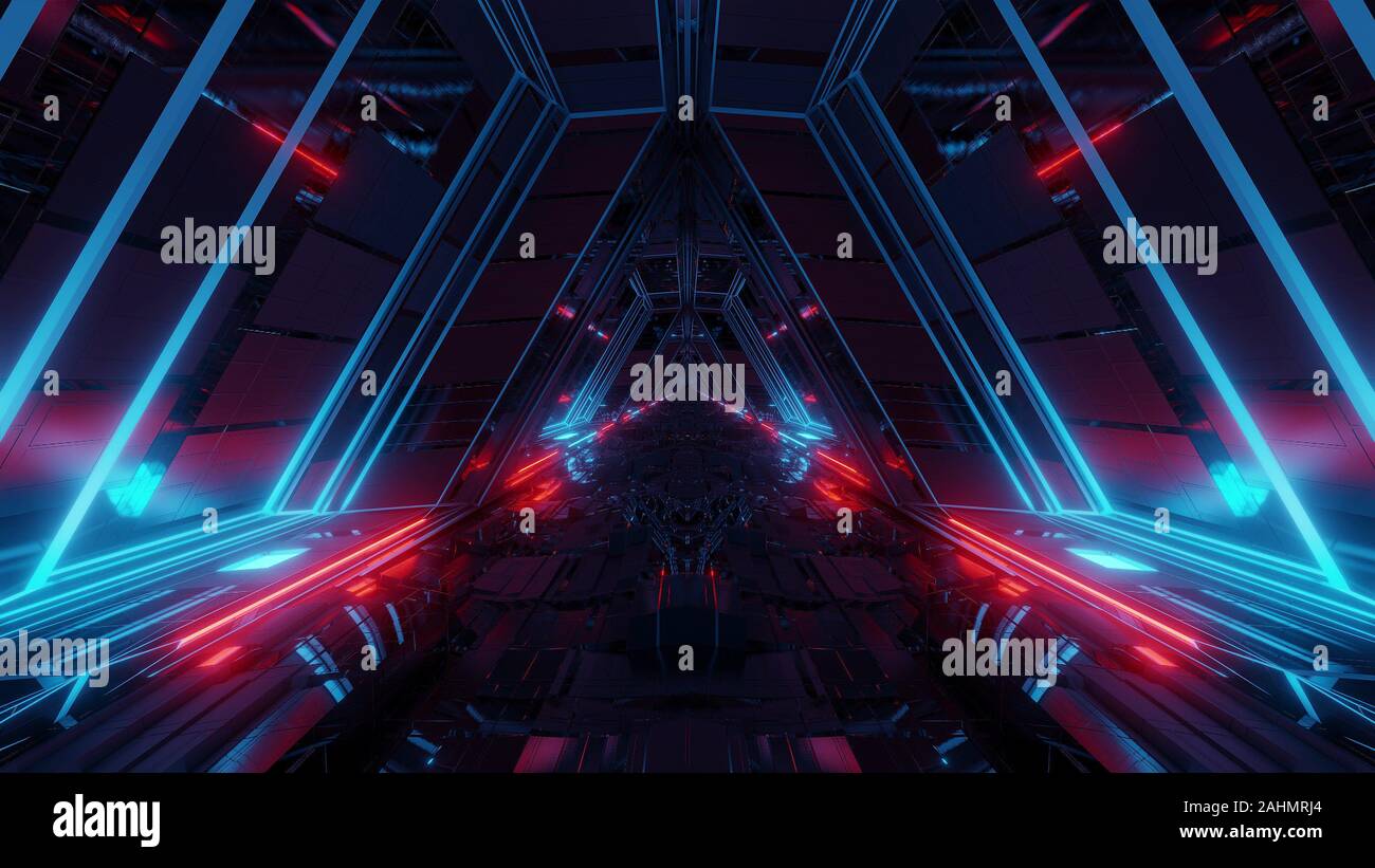 futuristic sci-fi space war ship hangar tunnel corridor with reflective glass windows 3d ...