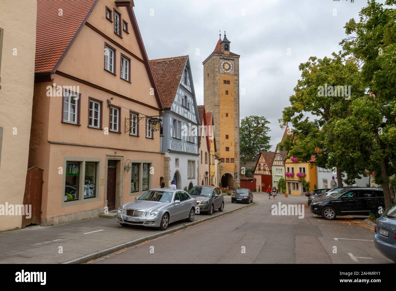 View of Castle tower and gate in the historic centre of Rothenburg ob ...