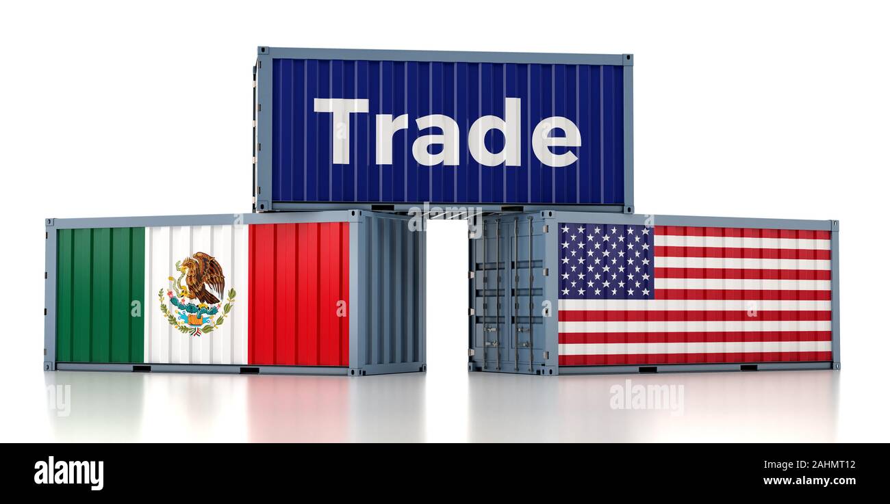Freight container with Mexico and USA flag. 3D Rendering Stock Photo ...