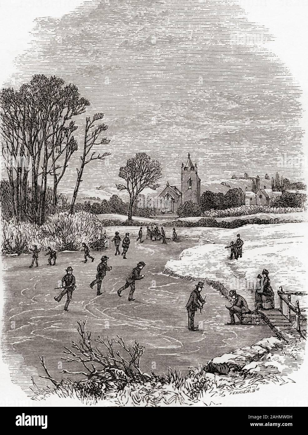 Skating on the Fens in the 19th century. The Fens, aka The Fenlands ...