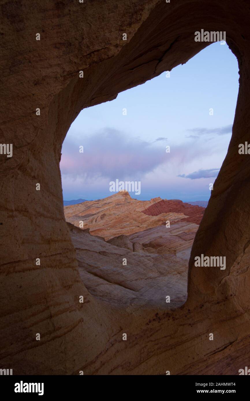 A natural rock window into a vast and beautiful desert wilderness Stock ...