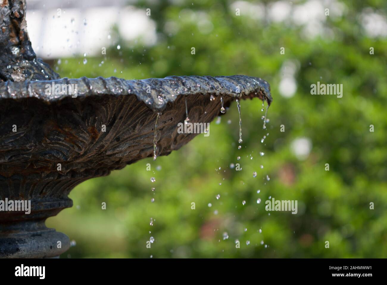 Water dripping from the lip of a fountain during a long hot summer ...
