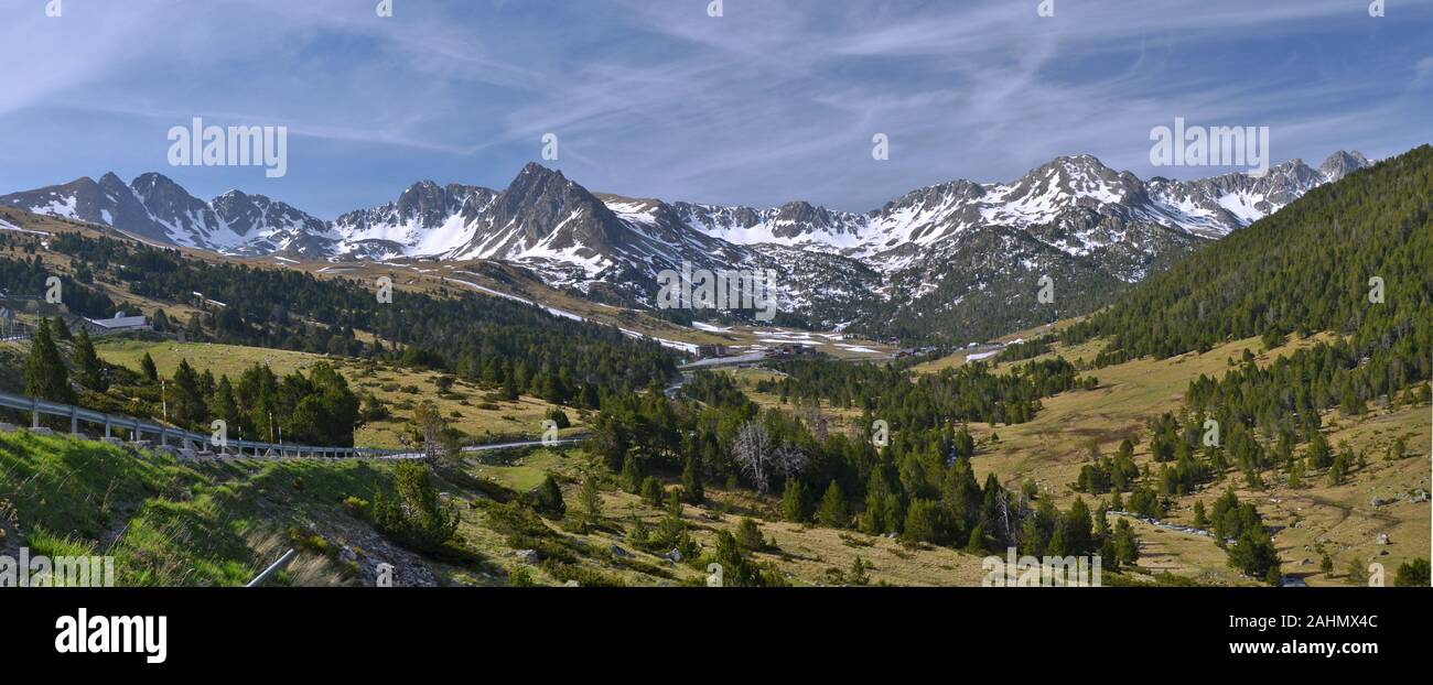 Panorama of Andorran Pyrenees at Grau Roig, Encamp, with Pessons circus ...