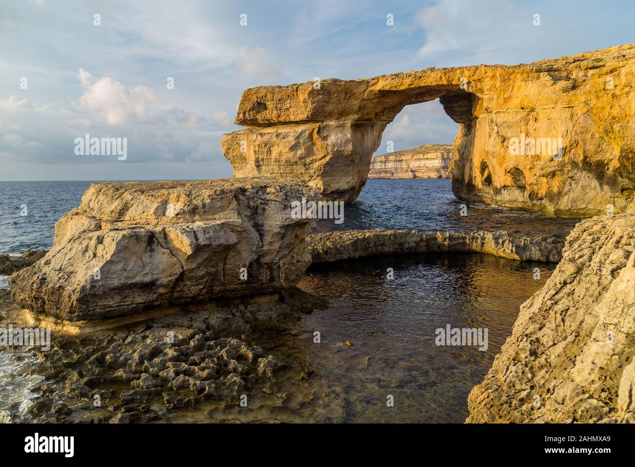Azure Window, a natural rock arch, west coast, Gozo island, Malta Stock ...