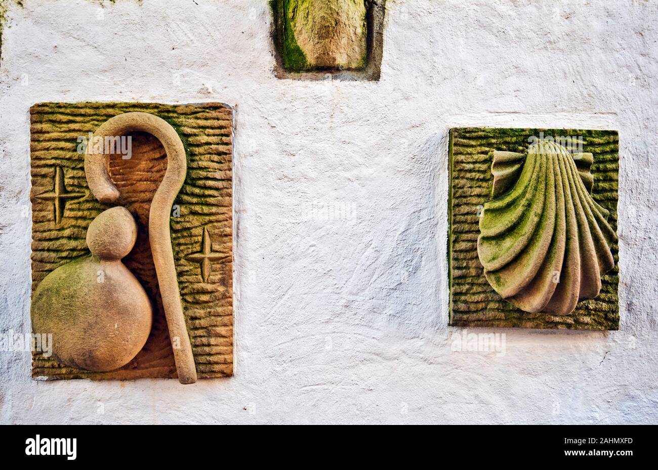 Sculptured symbols of Saint James pilgrimage: scallop shell and Pilgrim ...