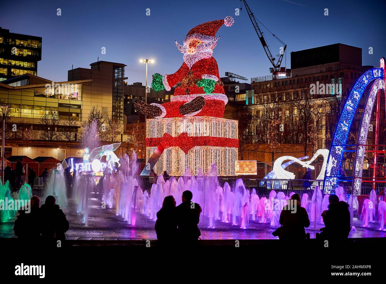 Manchester Christmas lights 2019 Santa display in Piccadilly Gardens ...