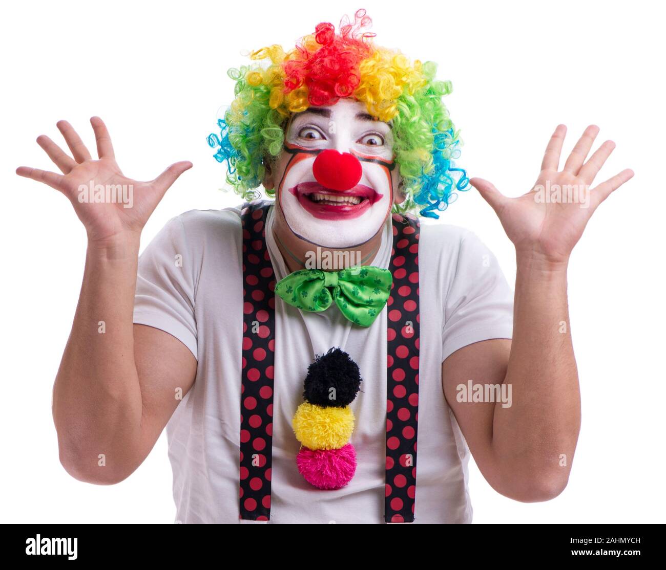 The funny clown acting silly isolated on white background Stock Photo ...