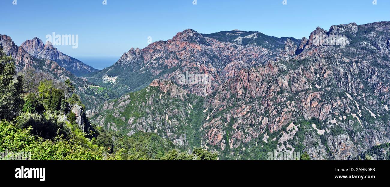 Panorama of Gorges de Spelunca, a high part of Porto Valley between ...