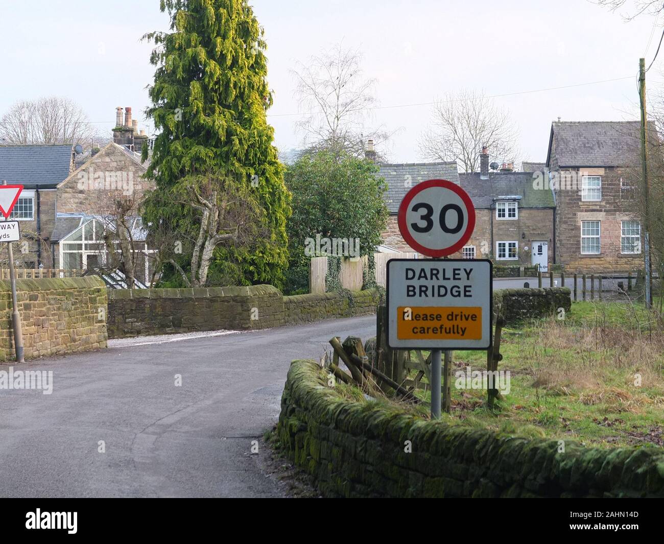 The village of Darley Bridge near Matlock in Derbyshire. Alongside ...