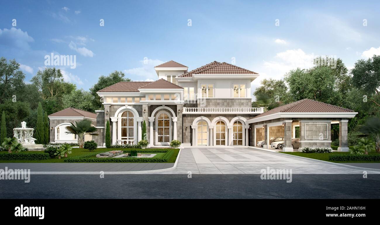 3d rendering modern classic house with luxury design garden Stock Photo ...