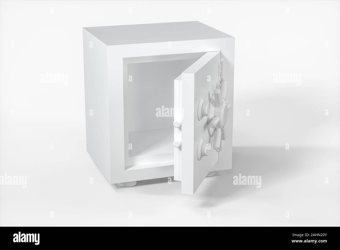 Mechanical safe, white box model with white background, 3d rendering ...