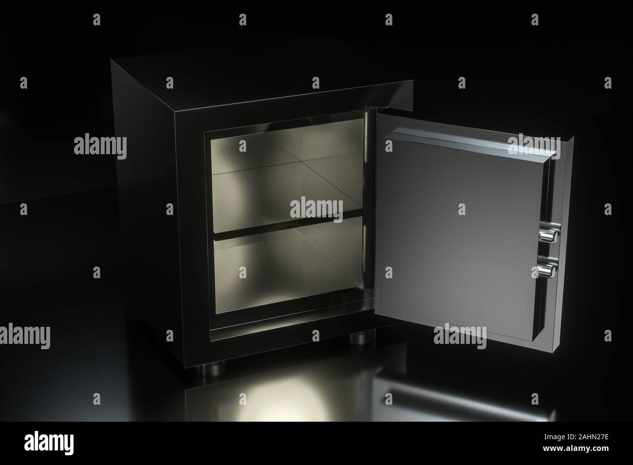 Mechanical safe, with the door opened, 3d rendering. Computer digital ...