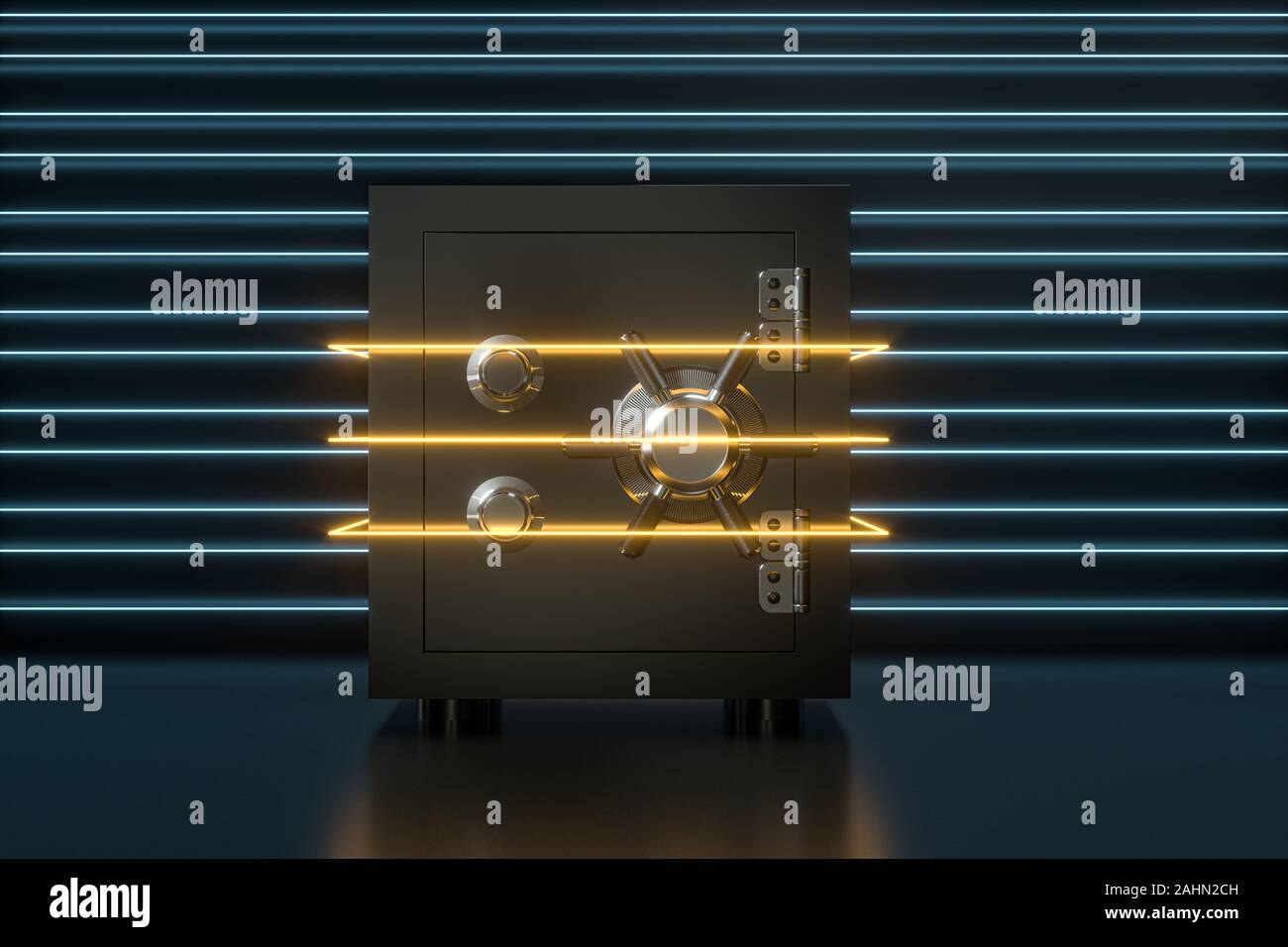Mechanical safe, with digital numbers inside, 3d rendering. Computer ...