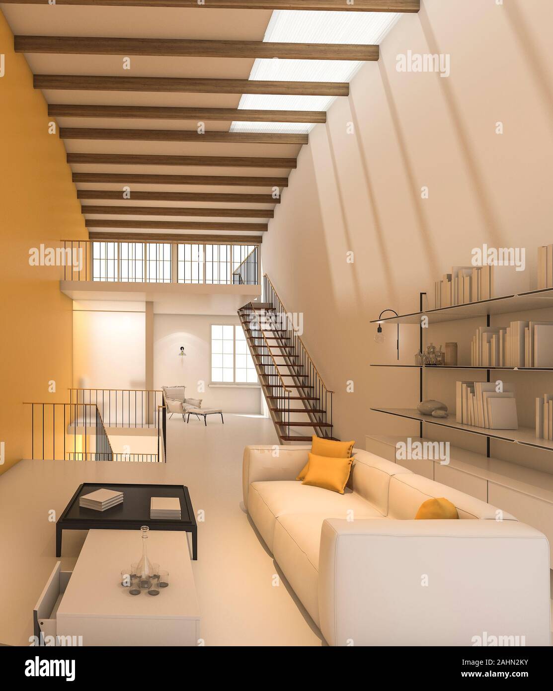 3d rendering beautiful yellow interior living design with daylight from ...